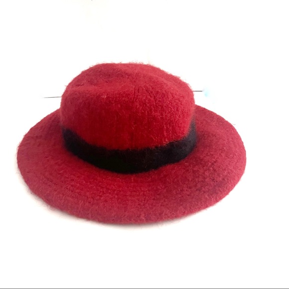 Vintage | Accessories | Vintage Womans Red Black Band Nubby Wool Floppy ...